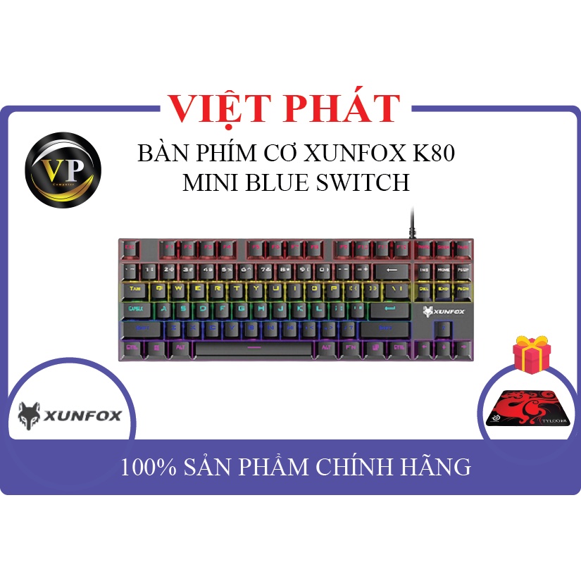 Bàn Phím Cơ XUNFOX K80 Mini Blue Switch Nút Vuông 87 Phím Chuyên Game ...