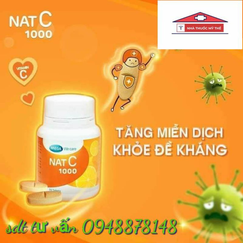 NatC 1000 Mega We care hộp 30 viên cung cấp vitamin c ,tăng cường đề ...