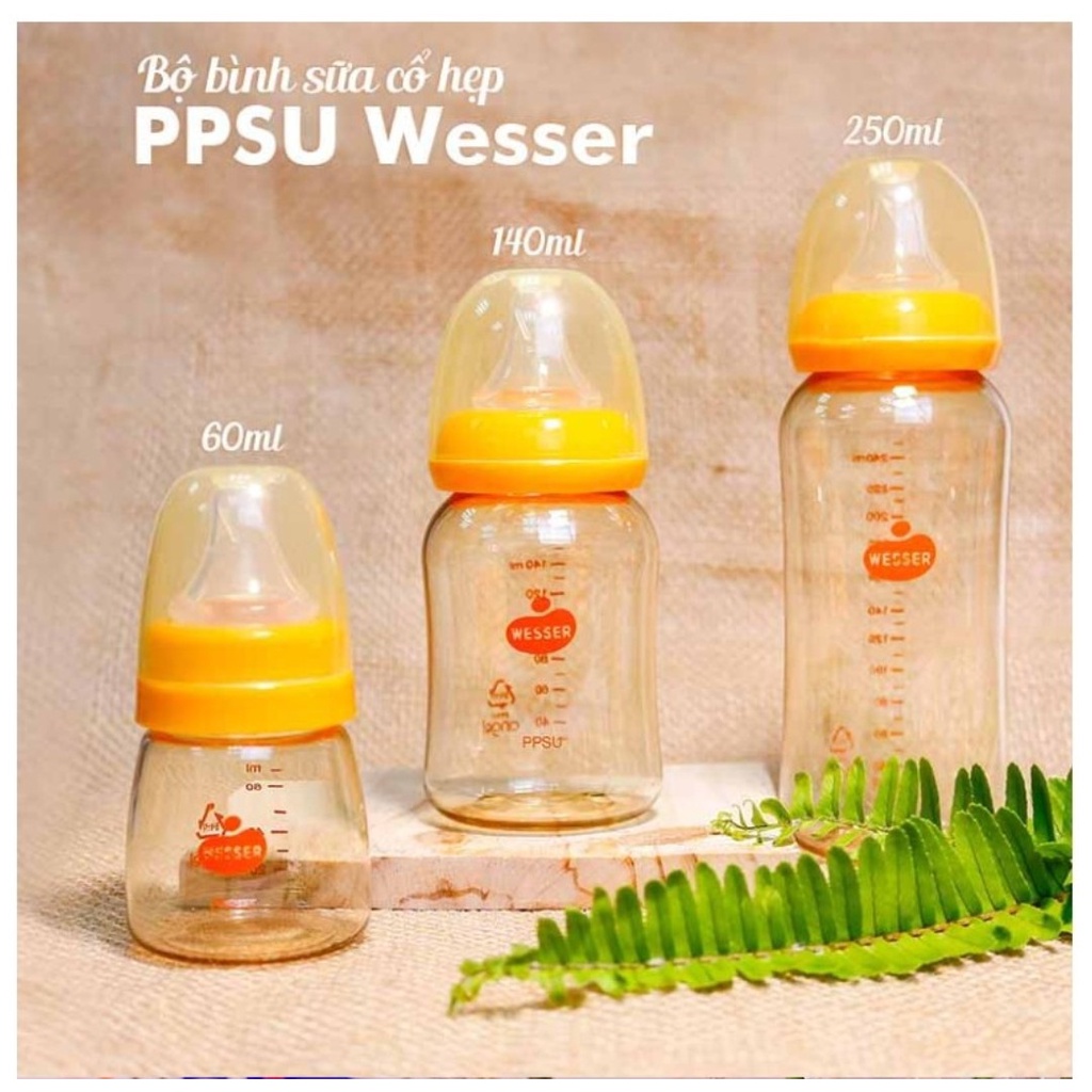[HÀNG CHUẨN-CỔ HẸP] BÌNH SỮA , NÚM TI WESSER PP/PPSU CỔ HẸP 60ML/140ML ...
