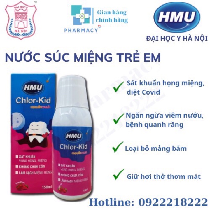 Nước súc miệng sát khuẩn họng trẻ em Chlor-kid HMU - Đại học Y Hà Nội | Shopee Việt Nam