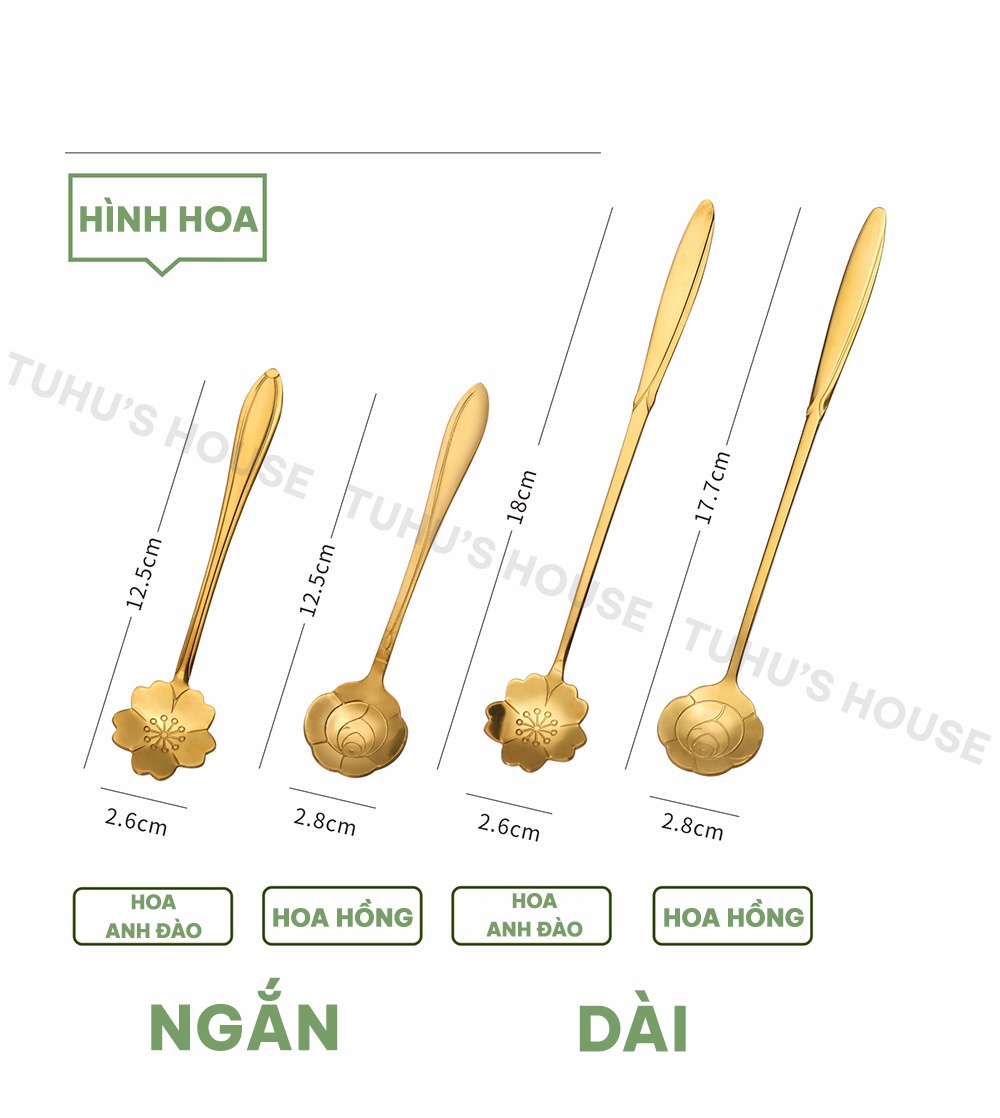 Thìa inox nĩa muỗng inox hình hoa lá, muỗng cà phê inox, thìa dài uống ...