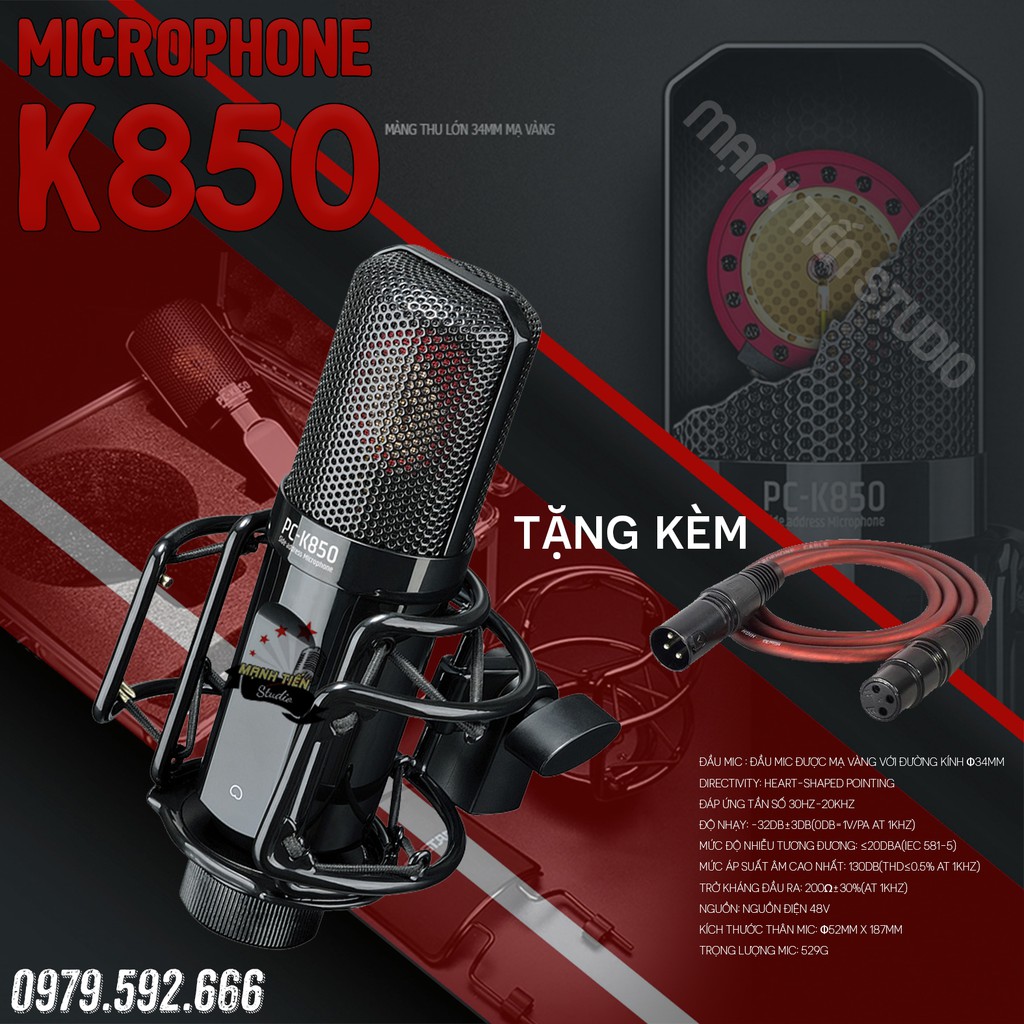 [CHUẨN PHÒNG THU]Micro thu âm PC-K850 mạ vàng nguyên chất TẶNG DÂY KÈM ...
