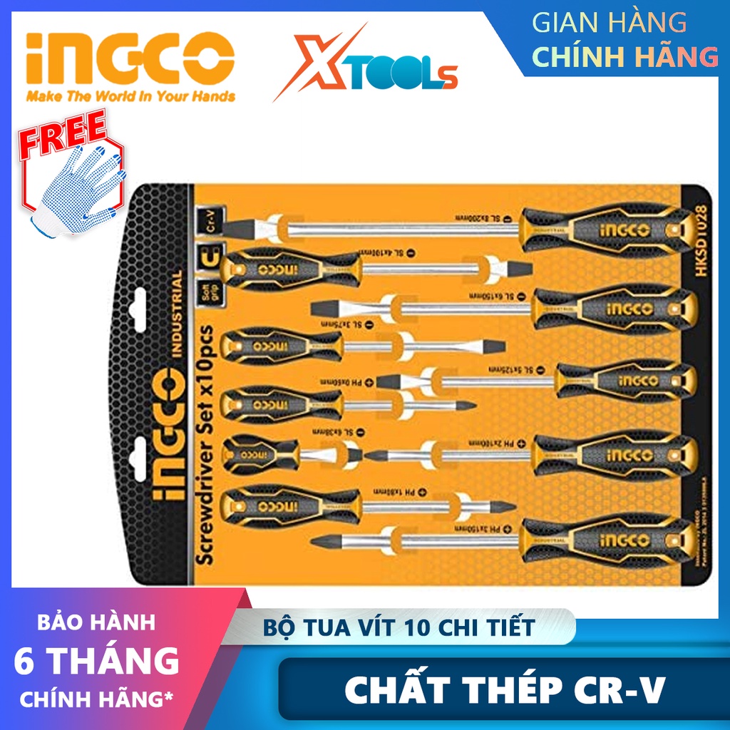 Bộ tuốt nơ vít 10 chi tiết INGCO HKSD1028 bộ 10 tua vít chất liệu thép ...