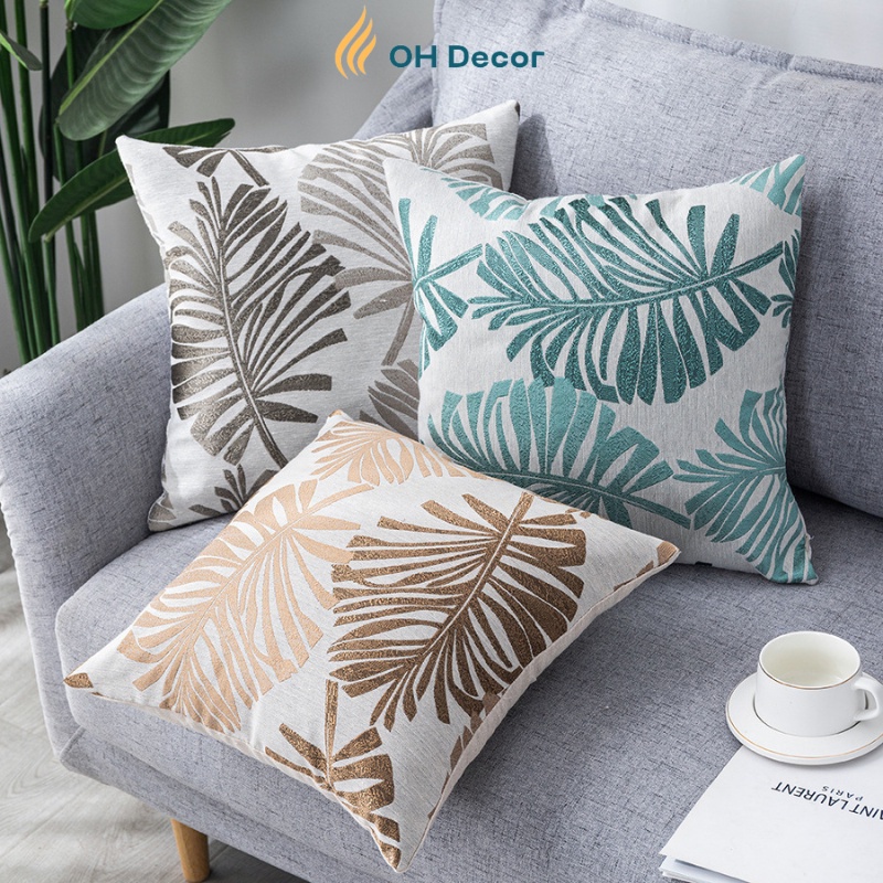 Gối tựa lưng gối sofa vuông 45x45 họa tiết dệt hiện đại hình lá trang ...
