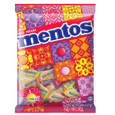Kẹo Mentos hương trái cây hỗn hợp gói 1kg (Dâu, cam, nho, chanh, cherry ...