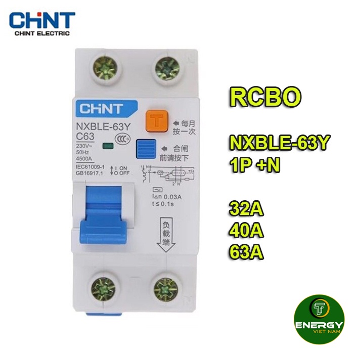 Thiết Bị Điện Energy - CHINT-NXBLE-63Y-6A-10A-16A-32A-63A-10MA-0-01A-RCBO-1P-N-230V- Chống Rò ...