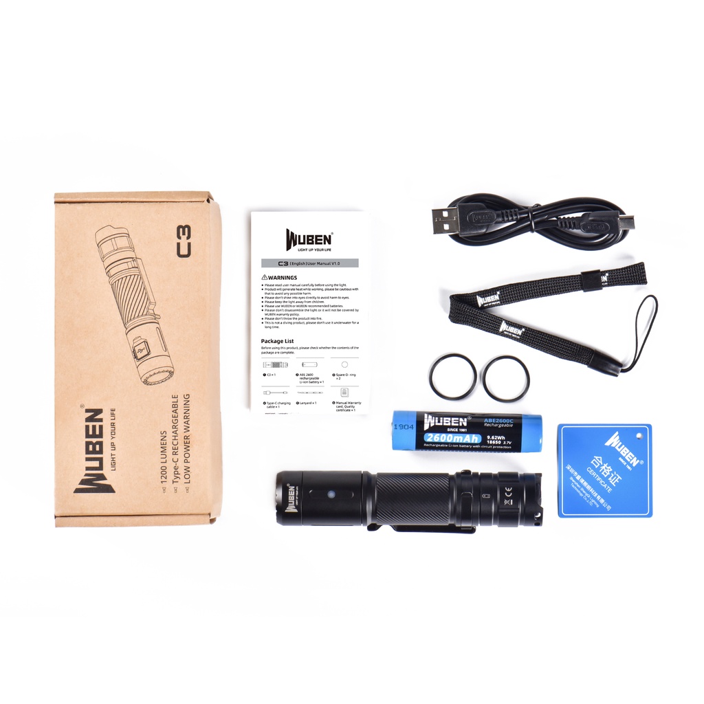 Đèn Pin WUBEN C3 LED Sạc Type-C Công Suất Cao 1200LM Chống Thấm Nước ...
