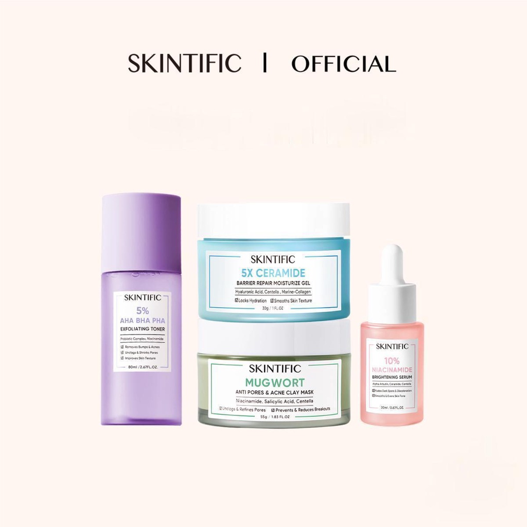SKINTIFIC Combo 4PCS-Glowing gồm Mặt nạ đất sét ngải cứu 55g + Toner ...