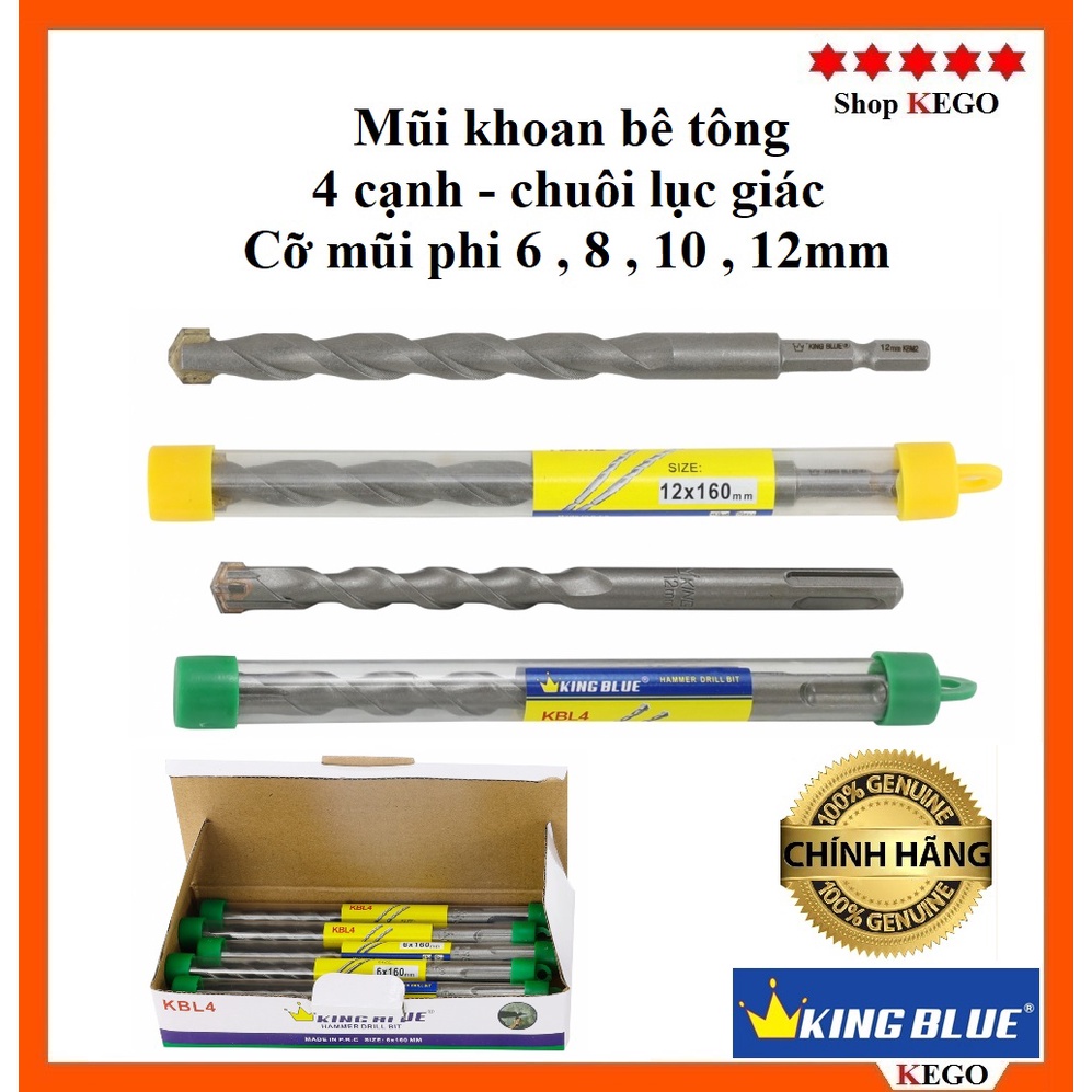 [CHÍNH HÃNG] Mũi Khoan Tường, Bê Tông chuôi gài và lục giác mũi 2 cạnh,4 cạnh, mũi 6, 8, 10 ...
