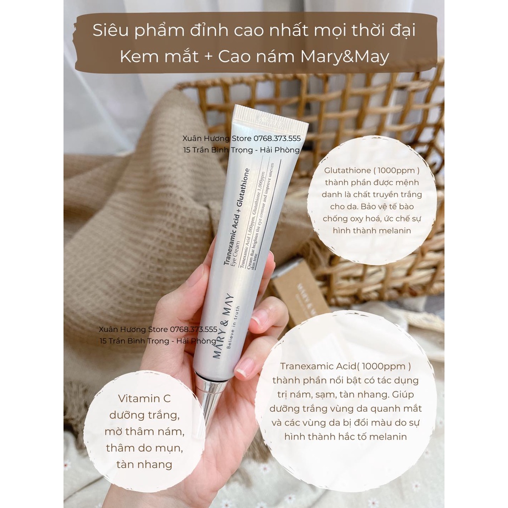 KEM MẮT dưỡng trắng giảm thâm quầng mắt kiêm kem nám Mary&May | Shopee ...