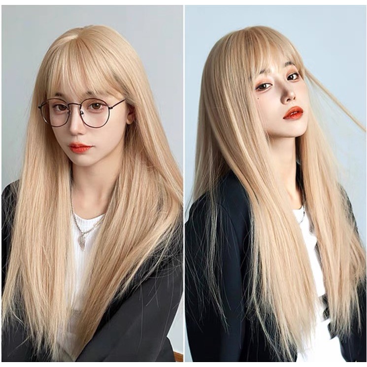Tóc giả cả đầu thẳng vàng khói tặng lưới đội B9037 | Shopee Việt Nam