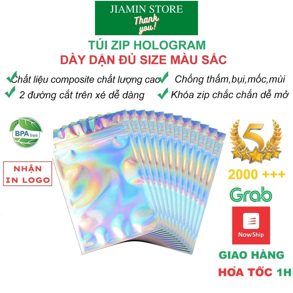Túi zip hologram nhiêu màu sắc, túi zip mini đủ size đựng thực phẩm phụ ...