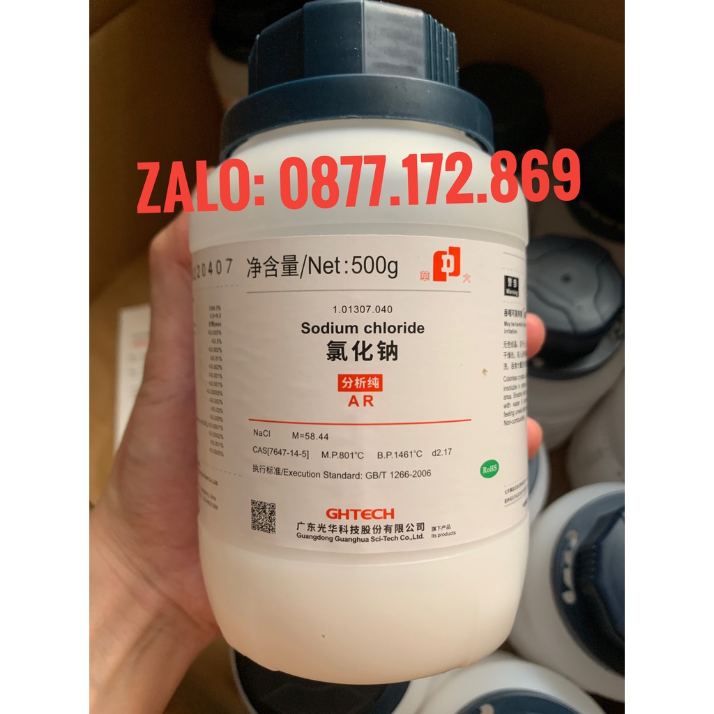 Hoá chất sodium chloride NaCl natri clorua Muối clorua lọ 500g Trung ...