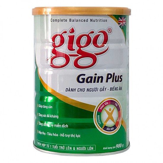 Sữa gigo Gain Plus hộp 900g dành cho người gầy, biếng ăn tăng cân ...
