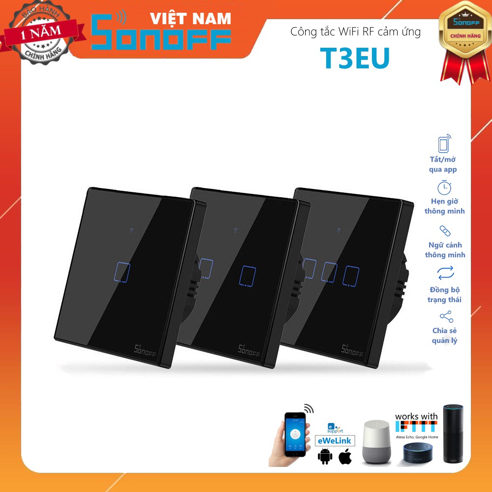 Công tắc Cảm ứng WiFi Sonoff T3 EU/ US (Phiên bản mới 2019), T3EU ...