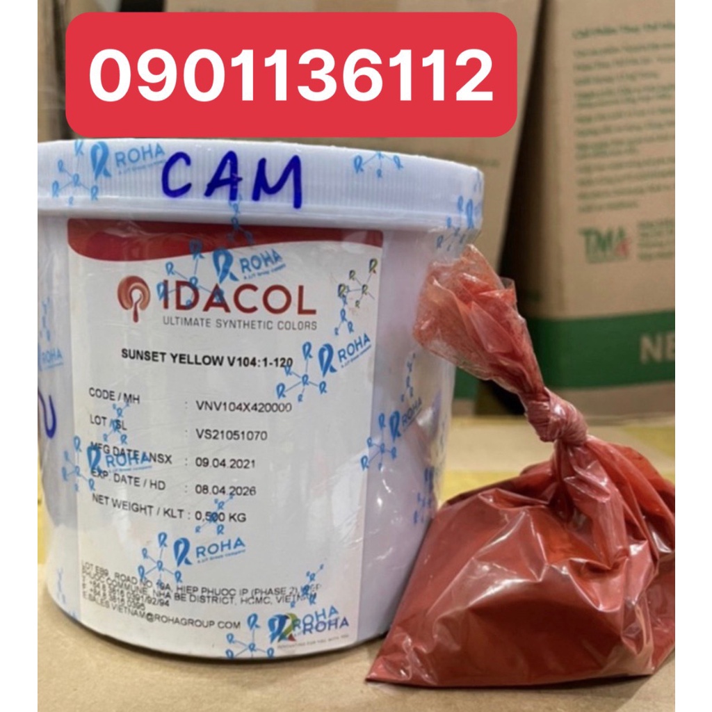 Bột màu thực phẩm cam (SUNSET YELLOW)- Bột màu thực phẩm Ấn độ idacol ...