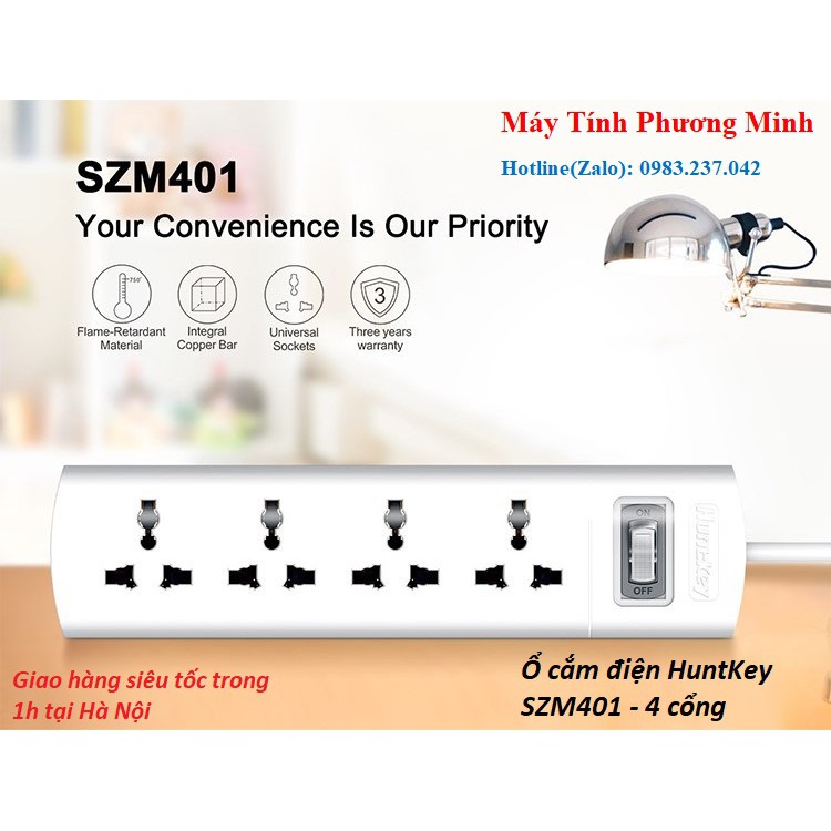 [HÀNG CHÍNH HÃNG] Ổ cắm điện đa năng chống sét Huntkey SZM401 | Shopee Việt Nam