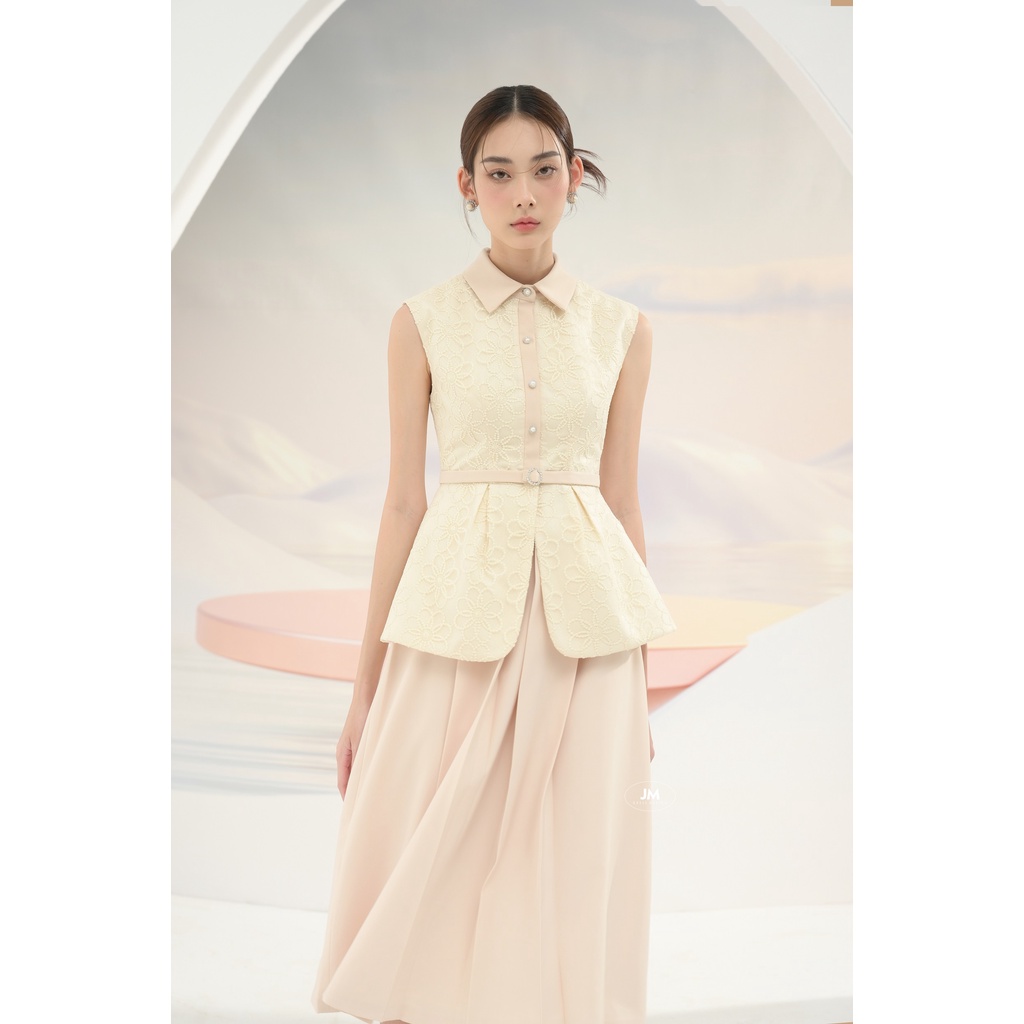 Áo sơ mi thiết kế JM Dress Design ren cổ đức phối vải đai eo rời, đơn ...