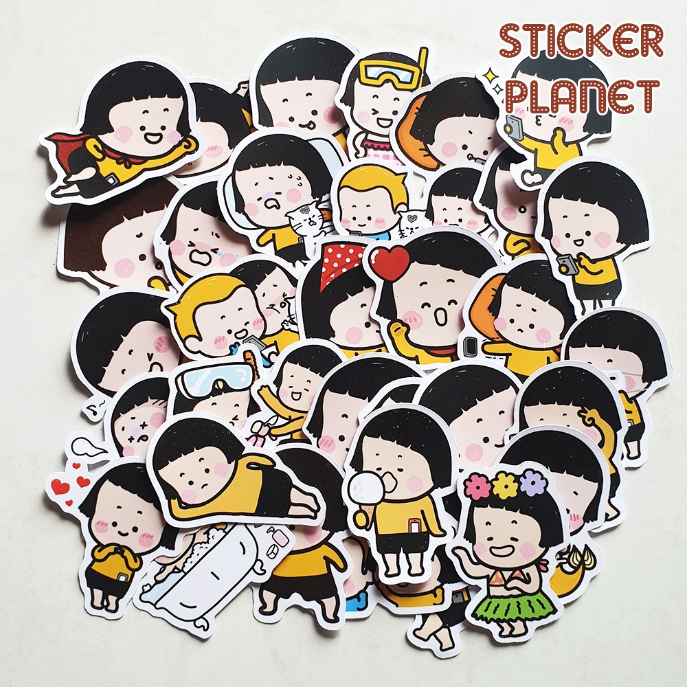 Sticker hình dán Mobile girl MIM và YAM dễ thương, pastel trang trí mũ ...