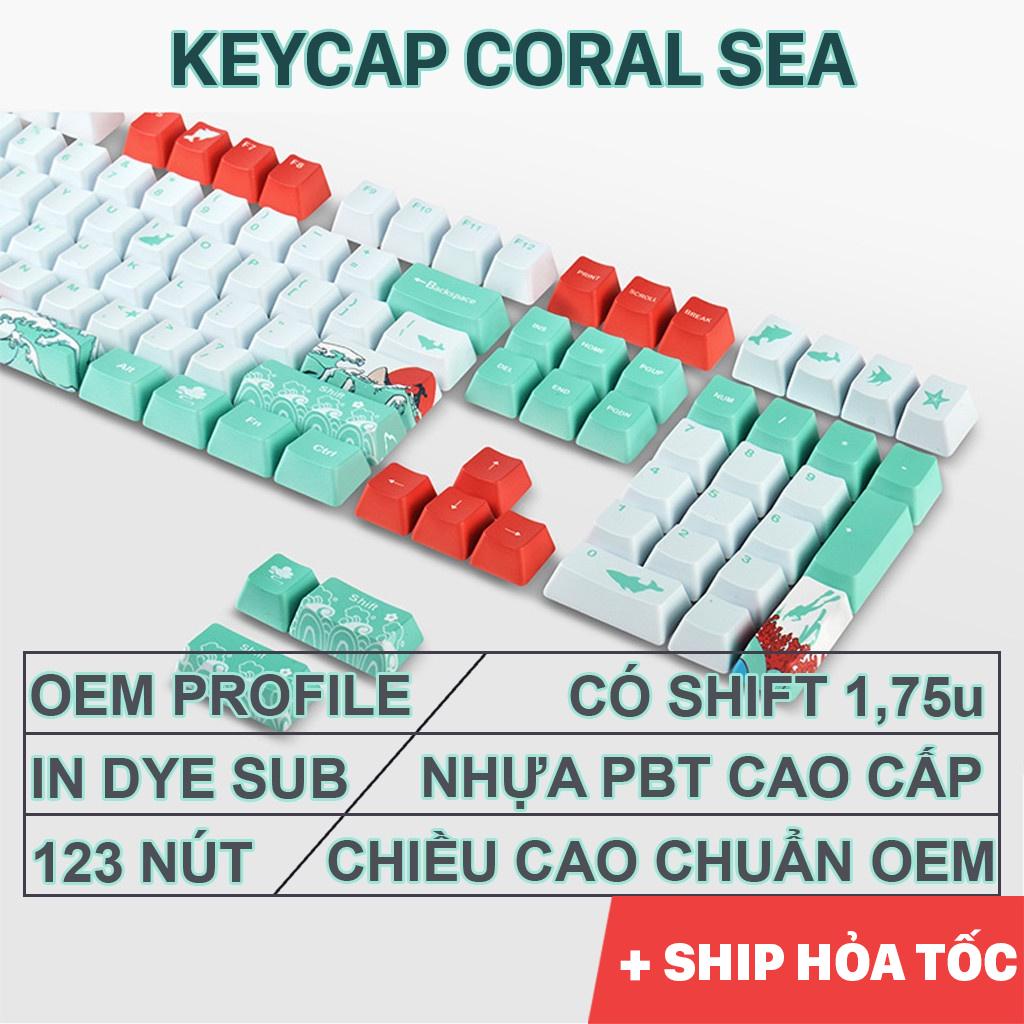 Keycap CORAL SEA Profile OEM chất liệu PBT in Dyesub Full 123 nút cho ...