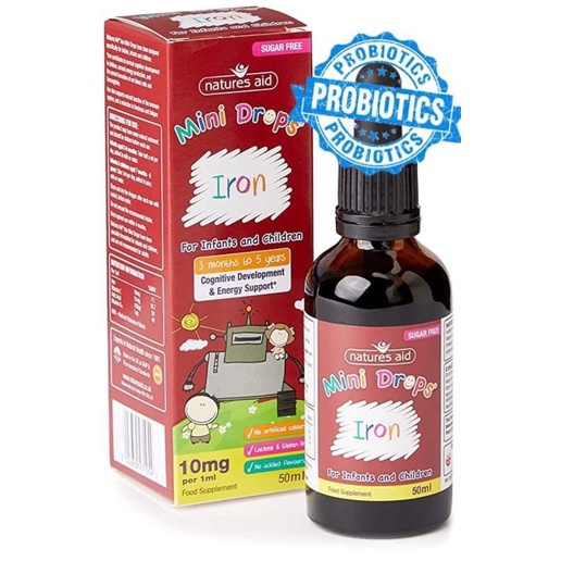 Mini drops cho bé của Natures Aid (sắt, vtm D3 drops, DHA drops, Multi ...