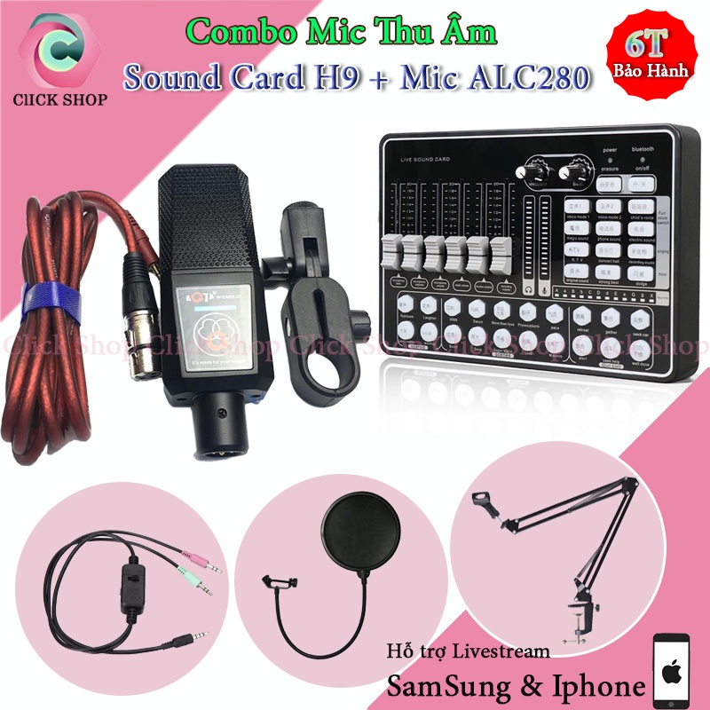 Mic thu âm Aqta ALC280 sound card h9 có bluetooth chân màng dây ...