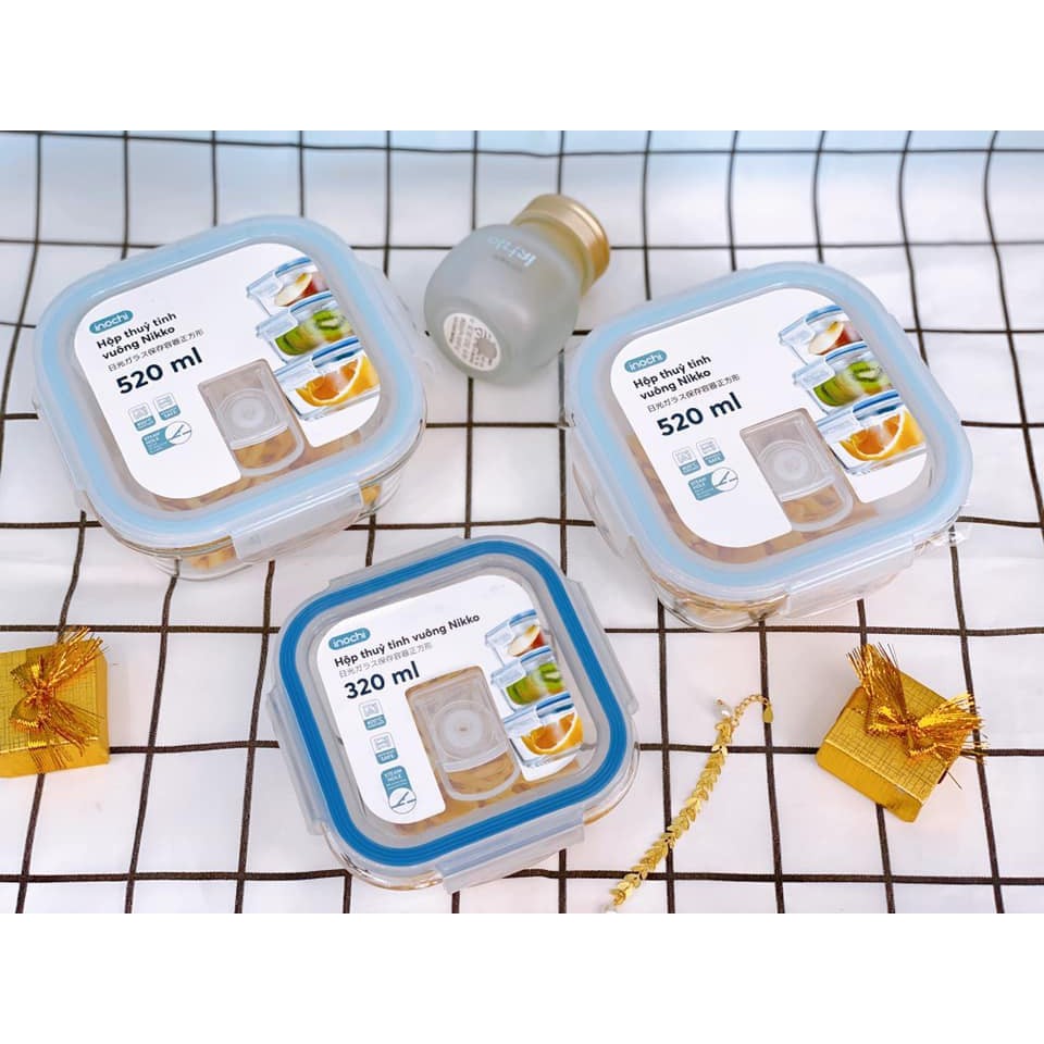 Combo 2 hộp thủy tinh vuông inochi 320ml (tiêu chuẩn Nhật Bản) (tiêu ...
