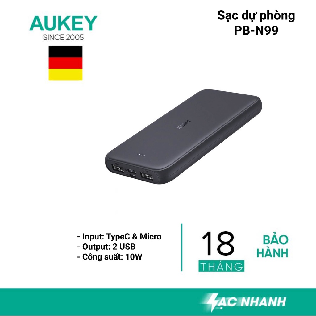[GIAO HỎA TỐC] Sạc dự phòng Aukey 10.000mAh PB-N99, 2 cổng USB -hàng chính hãng | Shopee Việt Nam