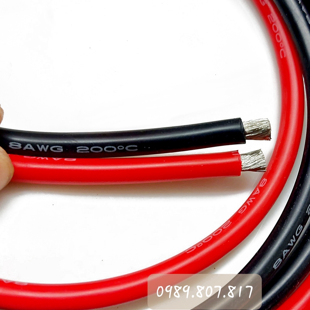 Dây điện Silicone 8AWG 10AWG chống cháy chịu nhiệt siêu mềm dẻo chịu tải 80A dây câu bình accu ...