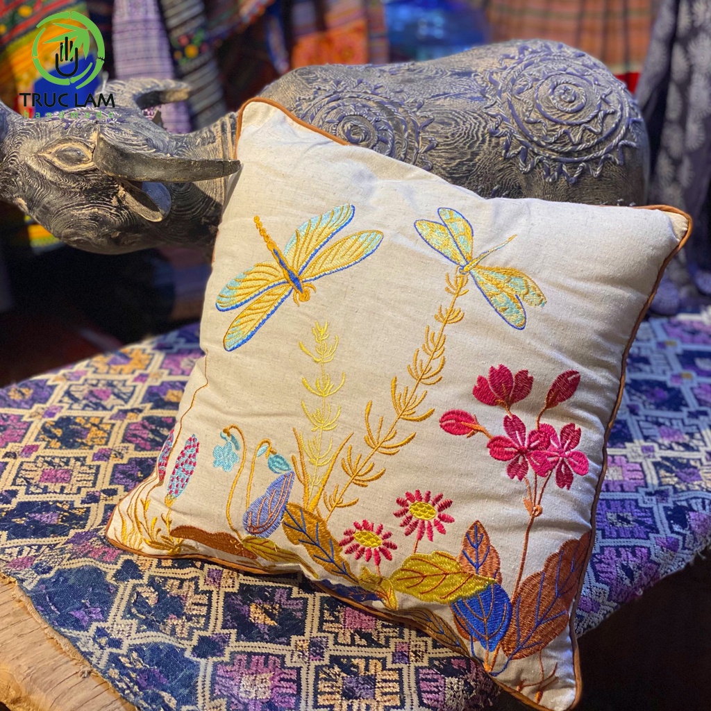 Gối/Vỏ Gối Vuông Tựa Lưng Sofa(45x45) Trang Trí Phòng Vải Linen Thêu ...