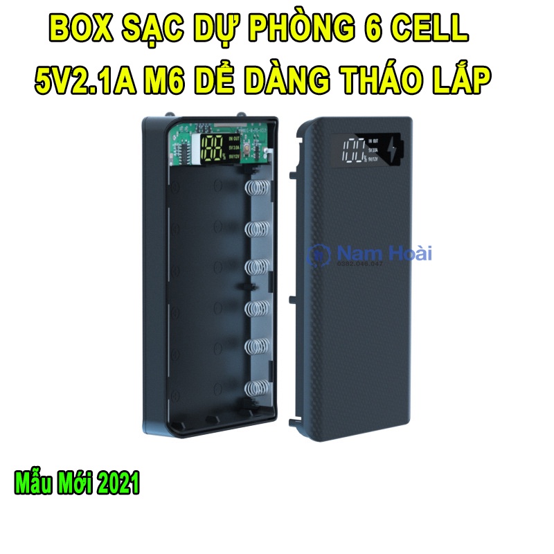 Box sạc dự phòng 6 cell LED 5v2.1A M6 (dể dàng tháo lắp thay pin ...