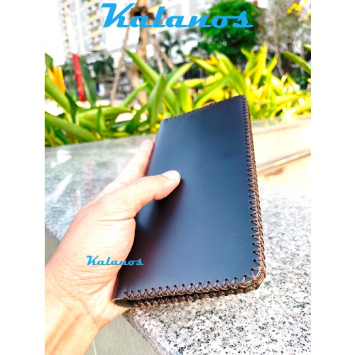 Ví dài da bò nam nữ cao cấp Kalanos KBN0200-Den, ví nam cầm tay may tay ...