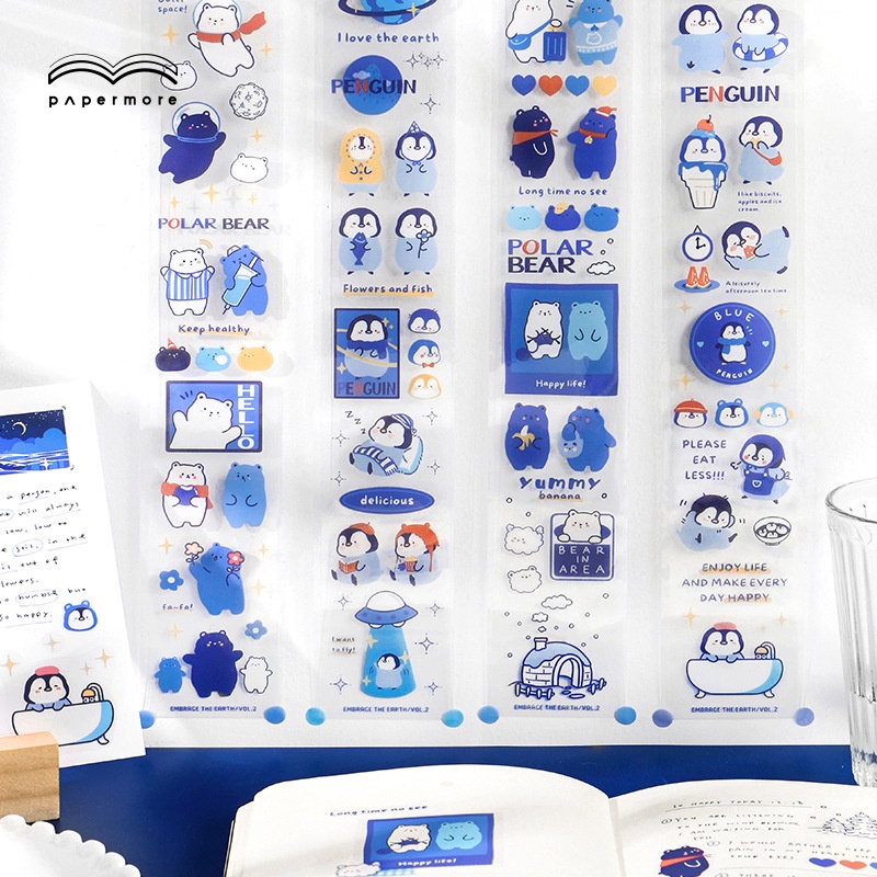 TẤM STICKER DÀI HÌNH CÁNH CỤT, GẤU TÔNG XANH TRANG TRÍ SỔ CUTE | Shopee ...