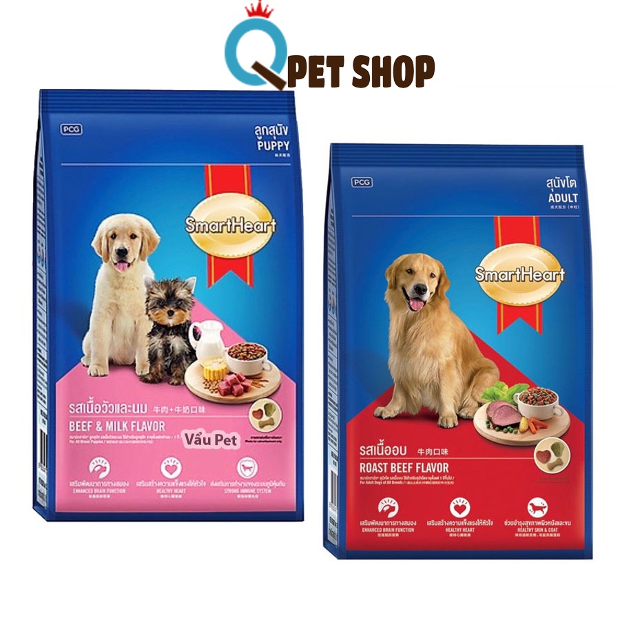 Thức ăn cho chó Smartheart 3kg và 2,7kg phù hợp mọi lứa tuổi - Hạt cho chó vị bò, vị sữa ...