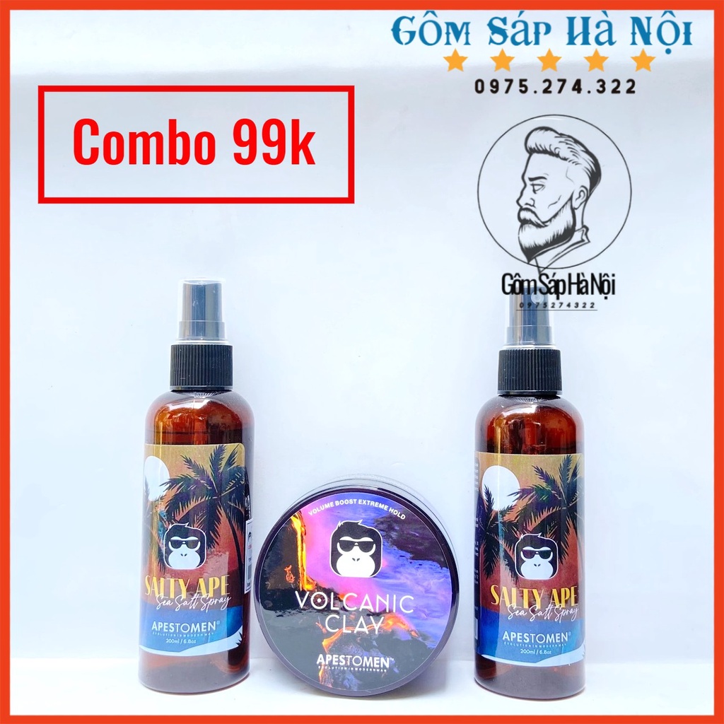 Combo Xịt Dưỡng Tóc APESTOMEN Volcanic Salty Ape Sea Salt Spray+ Sáp ...