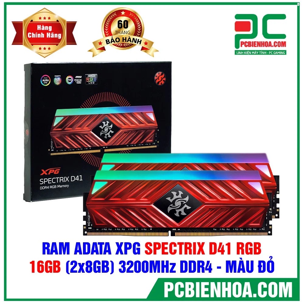 RAM ADATA XPG SPECTRIX D41 RGB - 16GB (2X8GB) 3200MHZ DDR4 - MÀU ĐỎ ...