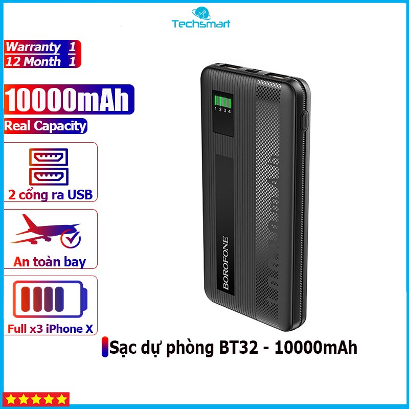 Pin sạc dự phòng 10000mAh BOROPHONE BT32 đèn LED hiển thị 2 cổng ra 2A ...