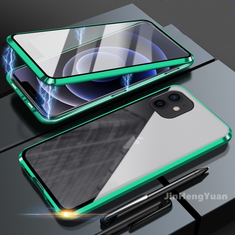 Ốp kính cường lực bảo vệ 2 mặt toàn diện viền kim loại từ tính thích ...