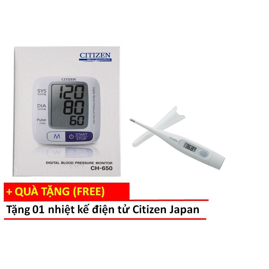Máy đo huyết áp điện tử cổ tay tự động Citizen (Japan) - CH650 Tặng nhiệt kế điện tử Citizen ...