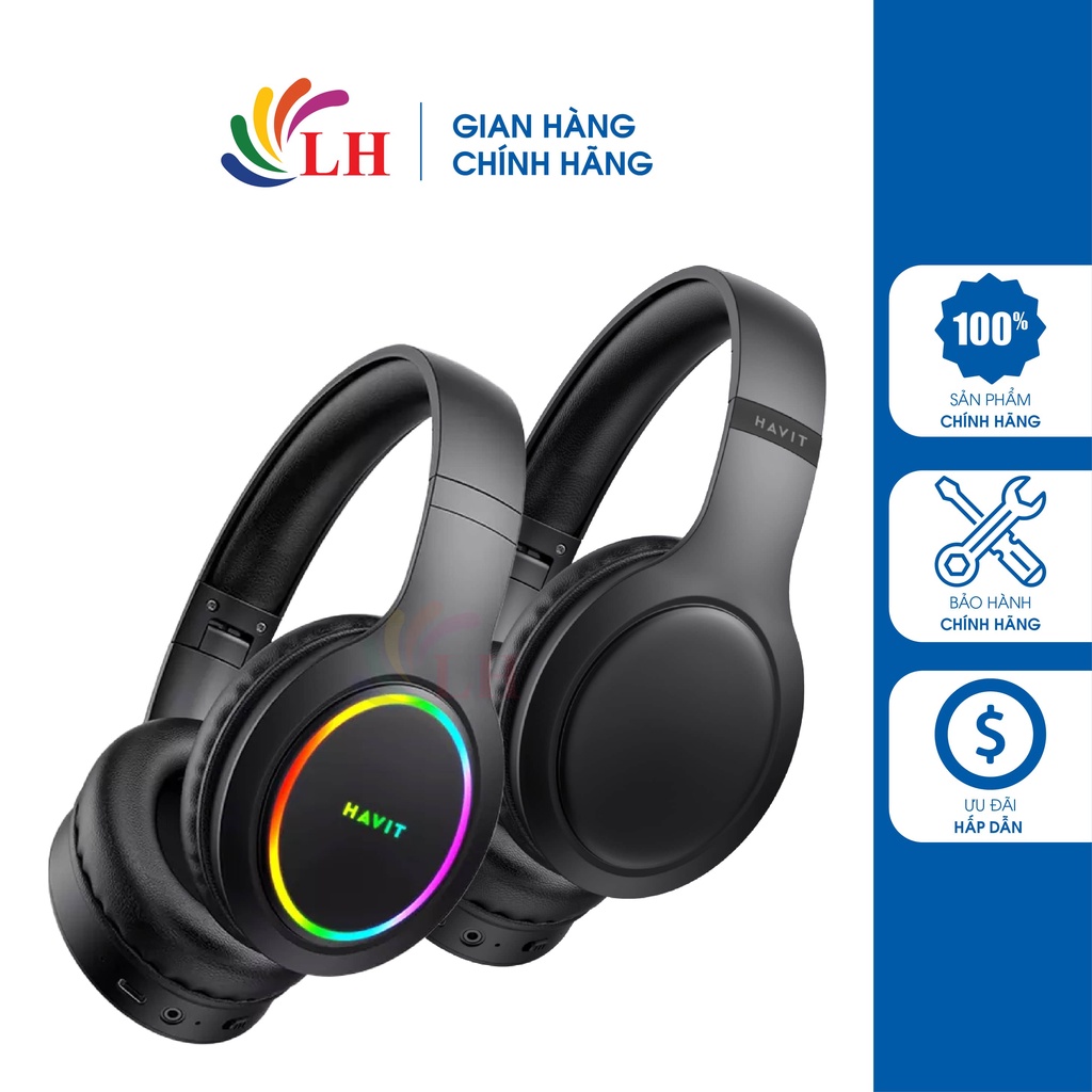 Tai nghe chụp tai Bluetooth Havit H633BT - Hàng chính hãng - Kiểu dáng cong thái học, Bluetooth ...