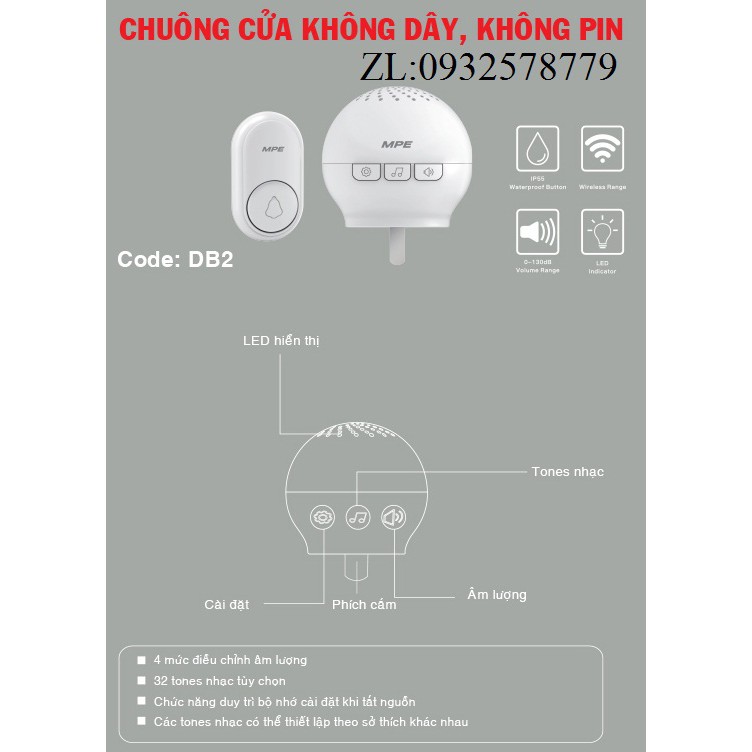 CHUÔNG CỬA KHÔNG DÂY,KHÔNG PIN DP2 MPE-CHUÔNG KHÔNG DÂY | Shopee Việt Nam