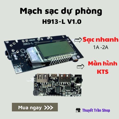 Mạch sạc dự phòng H913-L sạc nhanh 1A - 2A, 2 cổng USB, cổng vào microusb, màn hình LCD hiển thị ...