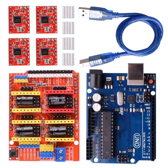 Combo mạch Arduino Uno R3 chíp cắm + mô-đun CNC shield V3 + 4 mạch ...