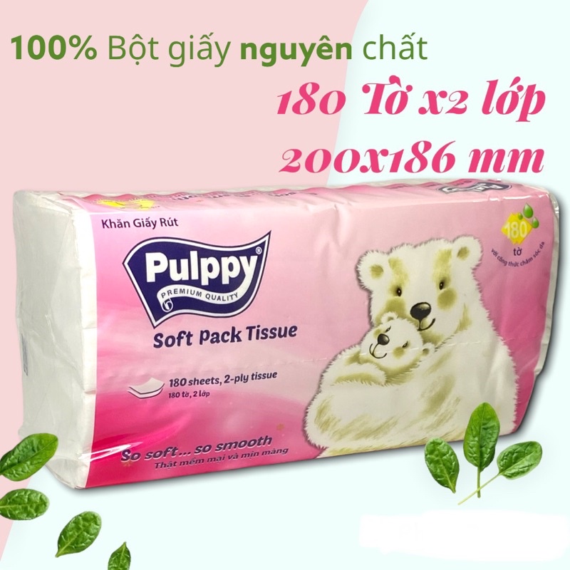 Khăn Giấy Rút Pulppy Soft Pack Tissue 180Tờ 2Lớp Giấy Gấu Trắng ...