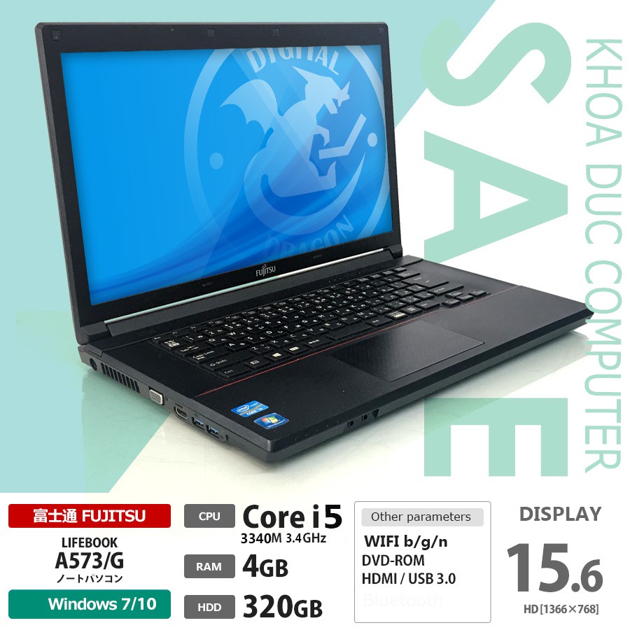 Laptop Nhật Bản Fujitsu Lifebook A573/G Core i5-3340M, 4gb RAM, 256gb HDD, 15.6inch HD siêu bền ...