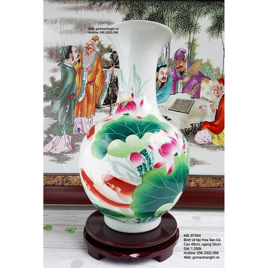 Bình họa tiết Hoa Sen - Cá Chép | Shopee Việt Nam