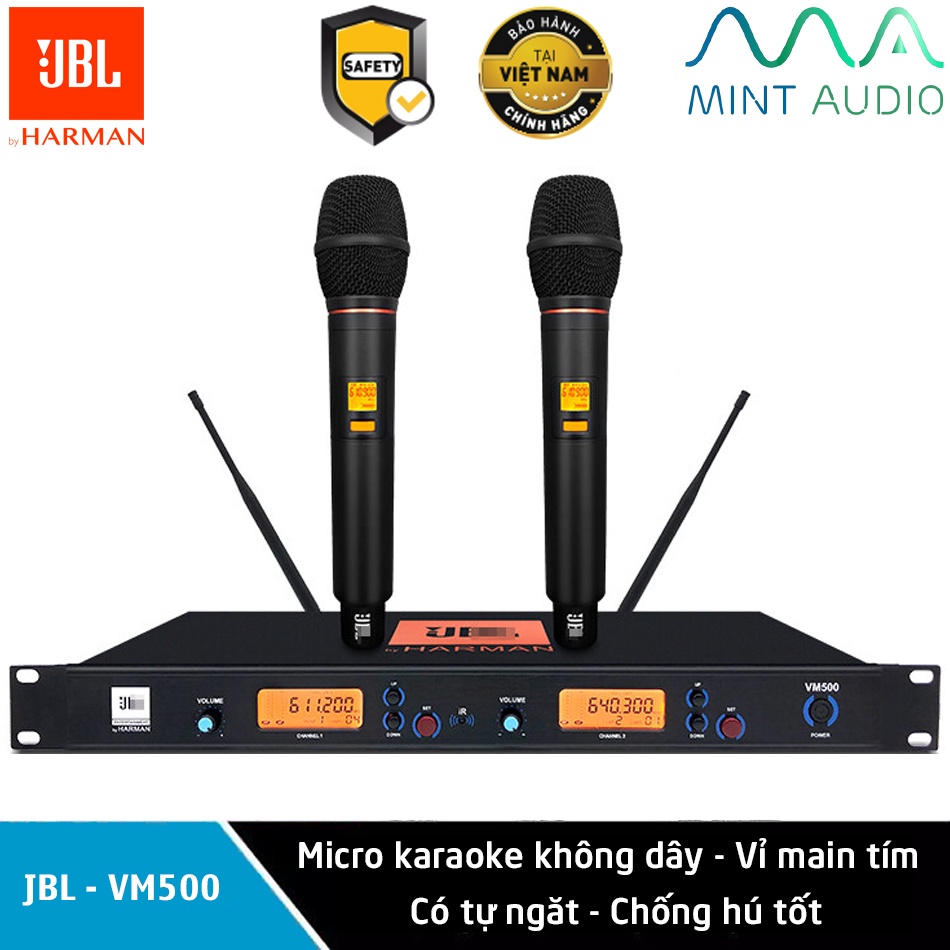 Micro không dây vỉ main tím, có tự ngắt và chống hú tốt JBL VM500 - Tặng kèm 02 chống lăn - Bảo ...