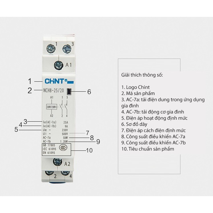 Khởi động từ 1 pha hiệu CHINT NCH8 25A/40A/60A-220V | Shopee Việt Nam