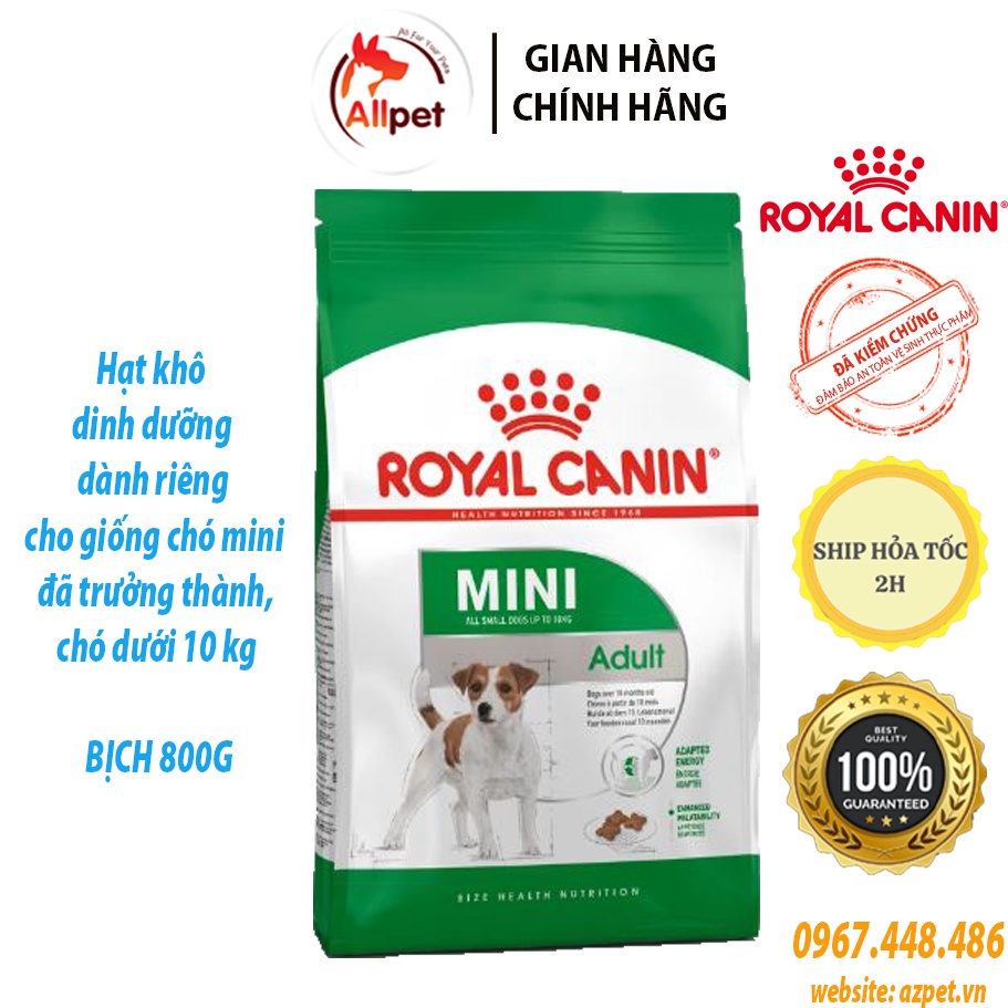 Thức ăn cho chó Royal Canin Mini Adult giống mini túi 800g, hạt cho chó ...