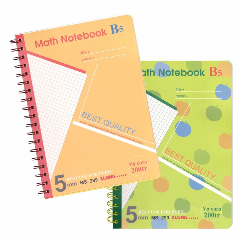 Sổ KLONG Caro Math Notebook lò xo kép B5 bìa nhựa 200tr 72,4g Silky kem ...